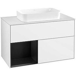 Villeroy & Boch Villeroy und Boch Finion Waschtischunterschrank G651PDGF 100x60,3x50,1cm, Regal links Black matt lacquer, Glossy white lacquer