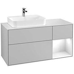 Villeroy & Boch Villeroy und Boch Finion Waschtischunterschrank F401GFGJ 120cm, Abdeckplatte white matt, Regal rechts Glossy white lacquer, Light grey matt