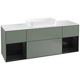 Villeroy & Boch Villeroy und Boch Finion Waschtischunterschrank F331PHGM 160x60,3cm, Abdeckplatte white matt, Regale Glossy black lacquer, Olive Matt Lacquer