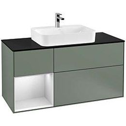 Villeroy & Boch Villeroy und Boch Finion Waschtischunterschrank G412MTGM 120cm, Abdeckplatte black matt, Emotion, Regal links White matt lacquer, Olive Matt Lacquer