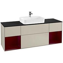 Villeroy & Boch Villeroy und Boch Finion Waschtischunterschrank G452HBHH 160cm, Abdeckplatte black matt, Emotion, Regale Peony matt lacquer, Sand Matt Lacquer