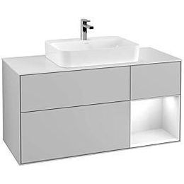 Villeroy & Boch Villeroy und Boch Finion Waschtischunterschrank G421GFGJ 120cm, Abdeckplatte white matt, Emotion, Regal rechts Glossy white, Light grey matt