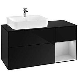 Villeroy & Boch Villeroy und Boch Finion Waschtischunterschrank F152GJPH 120cm, Abdeckplatte black matt, Regal rechts Light grey matt, Glossy Black Lacquer