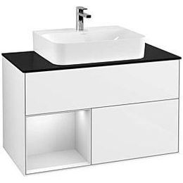 Villeroy & Boch Villeroy und Boch Finion Waschtischunterschrank G112MTGF 100cm, Abdeckplatte black matt, Emotion, Regal links White matt lacquer, Glossy white lacquer