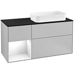 Villeroy & Boch Villeroy und Boch Finion Waschtischunterschrank G272GFGJ 120cm, Abdeckplatte black matt, Emotion, Regal links Glossy white lacquer, Light grey matt