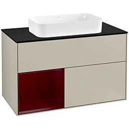 Villeroy & Boch Villeroy und Boch Finion Waschtischunterschrank F242HBHH 100x60,3cm, Abdeckplatte black matt, Regal links Peony, Sand Matt Lacquer