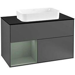 Villeroy & Boch Villeroy und Boch Finion Waschtischunterschrank F242GMGK 100x60,3cm, Abdeckplatte black matt, Regal links Olive Matt Lacquer, Anthracite matt