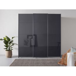 Schwebetürenschrank Rauch "Kleiderschrank Schrank Garderobe TOPSELLER OTELI inkl. Inneneinteilung" Schränke Gr. B/H/T: 203 cm x 210 cm x 62 cm, grau (graumetallic, hochglanz effektgrau) mit 3 Innenschubladen sowie zusätzlichen Einlegeböden MADE IN GERMANY