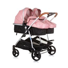 Chipolino Geschwisterkinderwagen Duo Smart klappbar umbaubar verstellbar Fußsack rosa