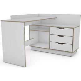 Eckschreibtisch ByLiving "Bern" Tische Gr. B/H/T: 127cm x 83,5cm x 50cm, weiß (weiß/eiche sonoma + eiche sonoma) mit viel Stauraum, Breite 129 cm, rechts oder links montierbar