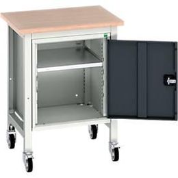 Mobile Werkbank Bott verso, Multiplex-Platte, 1 Tür & 1 Ablageboden, Rollen, B 700 x T 600 x H 930 mm, RAL 7035 Lichtgrau / Anthrazitgrau