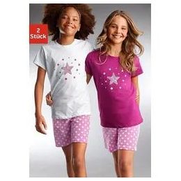 Pyjama Petite Fleur Gr. 170/176, lila (weiß, beere) Kinder Homewear-Sets modischer Sternendruck auf den Shirts und Hosen