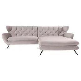 Ecksofa 3C Candy "Beatrice L-Form" Sofas Gr. B/H/T: 300cm x 94cm x 175cm, Samtoptik, Recamiere rechts, rosa (altrosa) mit Rückensteppung im Rautenmuster