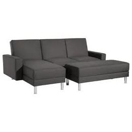 Schlafsofa Max Winzer "Just Fresh modernes kubisches Sofa, Rückenverstellung für Sitzkomfort" Sofas Gr. B/H/T: 230cm x 93cm x 152cm, Strukturgewebe 16523, Recamiere beidseitig montierbar, ohne Hocker, grau (anthrazit) Recamiere links oder rechts montierbar, elegante Metallfüße