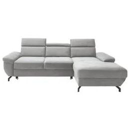 Ecksofa Trendmanufaktur "Rima, multifunktionales Sofa, L-Form" Sofas Gr. B/H/T: 262cm x 80cm x 182cm, Struktur fein, Recamiere rechts, mit Bettfunktion und Bettkasten-mit Kopfteilverstellung und Sitztiefenverstellung, weiß (silber) mit Bettfunktion, Bettkasten, Kopf- und Sitztiefenverstellung