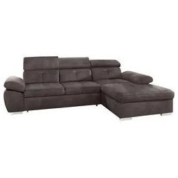 Ecksofa exxpo - SOFA FASHION "Spring, super bequem und komfortabel mit Armteil- und Kopfteilfunktion", braun (schlamm), B:284cm H:81cm T:181cm, Luxus-Microfaser (100% Polyester), Struktur (100% Polyester), NaturLEDER (echtes Rindsleder) in Sitz und Rücken. Korpus in passendem Kunstleder SOFTLUX bezogen, Sofas, L-Form, wahlweise mit Bettfunktion und Bettkasten