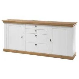 Sideboard Home Affaire "Cremona" Sideboards Gr. B/H/T: 210 cm x 91 cm x 52 cm, weiß (pinie nb, pinie applikation wotan eiche nb) Breite 210 cm