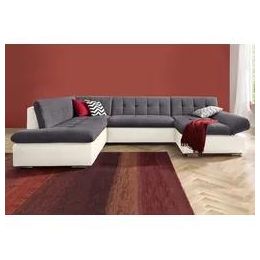 Wohnlandschaft Trendmanufaktur "Reggae modern und bequem, aktueller Materialmix, U-Form" Sofas Gr. B/H/T: 298cm x 78cm x 94cm, Luxus-Microfaser ALCAZAR-Struktur, Recamiere rechts, ohne Bettfunktion, braun (creme/beige/braun) inkl. verstellbare Armlehne, wahlweise mit Bettfunktion