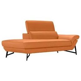 Ottomane Egoitaliano "Narcisa, Designsofa" Sofas Gr. B/H/T: 174cm x 96cm x 110cm, Leder BULL, Ottomane links, orange mit verstellbarer Kopfstütze, Solitärmöbel als Blickfang