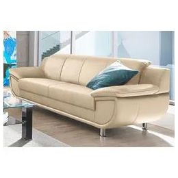 3-Sitzer Trendmanufaktur "Rondo, Breite 207 cm, breite Armlehnen, Füße chromfarben" Sofas Gr. B/H/T: 207cm x 85cm x 94cm, NaturLEDER, Ohne Federkern, beige Big-Sofa wahlweise mit Federkern, in verschiedenen Bezügen bestellbar