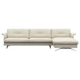 Ecksofa FLEXLUX "Glow, super bequem durch hochwertigem Sitzaufbau mit Federkern, L-Form" Sofas Gr. B/H/T: 305cm x 81cm x 158cm, Echtleder, Chaiselongue rechts, weiß (warm weiß) Modernes skandinavisches Design