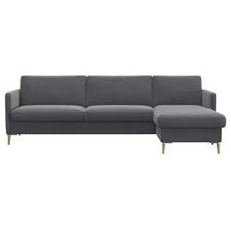 Ecksofa FLEXLUX "Fiore, super Sitzkomfort durch Kaltschaum im Sitz, L-Form" Sofas Gr. B/H/T: 247cm x 85cm x 92cm, Struktur, Chaiselongue rechts, grau (thunder grau) schmale Armlehnen, Füße Alu+ Eiche