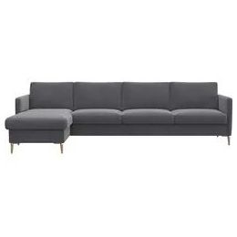 Ecksofa FLEXLUX "Fiore, super Sitzkomfort durch Kaltschaum im Sitz, L-Form" Sofas Gr. B/H/T: 280cm x 85cm x 159cm, Struktur, Chaiselongue links, grau (thunder grau) schmale Armlehnen, Füße Alu+ Eiche