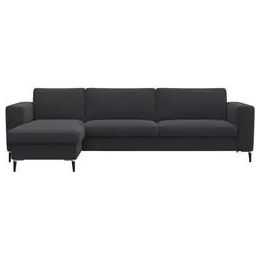 Ecksofa FLEXLUX "Fiore, super Sitzkomfort durch Kaltschaum im Sitz, L-Form" Sofas Gr. B/H/T: 262cm x 85cm x 92cm, Lederoptik, Chaiselongue links, schwarz (gorilla blac) breite Armlehnen, Kaltschaum, Füße Alu+schwarz