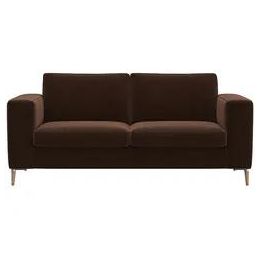 2-Sitzer FLEXLUX "Fiore Designsofa, bequem und komfortabel durch hochwertigen Sitzaufbau" Sofas Gr. B/H/T: 164cm x 85cm x 92cm, Material, braun (tobacco) breite Armlehnen, Kaltschaum, Füße Alu+ Eiche