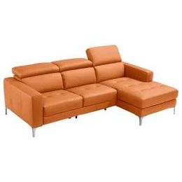 Ecksofa Egoitaliano "Matt, erstklassiger Sitzkomfort, aufwendige Detailverarbeitung, L-Form" Sofas Gr. B/H: 247cm x 100cm, Leder BULL, Recamiere rechts, orange mit verstellbaren Kopfteilen zum Relaxen