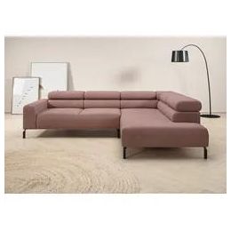 Ecksofa Places of Style "Antonelli, L-Form, incl. Kopfteilverstellung, Breite 276 cm" Sofas Gr. B/H/T: 276cm x 71cm x 219cm, Feincord, Recamiere rechts, ohne Sitztiefenverstellung, rosa (altrosa) wahlweise elektrische Sitztiefenverstellung