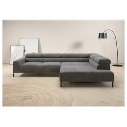 Ecksofa Places of Style "Antonelli, L-Form, incl. Kopfteilverstellung, Breite 312 cm" Sofas Gr. B/H/T: 312cm x 71cm x 219cm, Cord, Recamiere rechts, manuell verstellbar, grau (dunkelgrau) wahlweise elektrische Sitztiefenverstellung