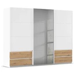 Schwebetürenschrank Rauch "Kleiderschrank Schrank Garderobe ELARA Glastür/Grauspiegel" Schränke Gr. B/H/T: 271 cm x 210 cm x 62 cm, 3 St., weiß (alpinweiß, eiche artisan, grauspiegel) praktische Schubladen optional farblich abgesetzt MADE IN GERMANY