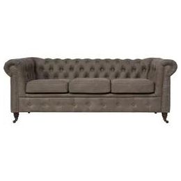 Chesterfield-Sofa Home Affaire "Aarburg" Sofas Gr. B/H/T: 203cm x 77cm x 87cm, Luxus-Microfaser Lederoptik, grau (stein) aufwändige Knopfheftung und Ziernägel im Chesterfield-Design