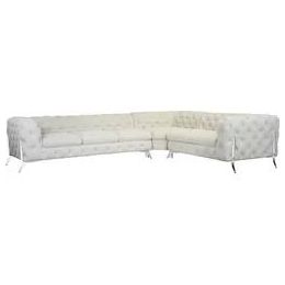 Chesterfield-Sofa LEONIQUE "Amaury L-Form" Sofas Gr. B/H/T: 323cm x 75cm x 264cm, Struktur, langer Schenkel links, Füße chromfarben, beige großes Ecksofa, Chesterfield-Optik, Breite 323 cm, Fußfarbe wählbar