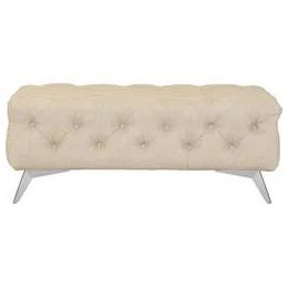 Polsterhocker LEONIQUE "Glynis" Hocker Gr. B/H/T: 120cm x 45cm x 80cm, Struktur, Fußfarbe chromfarben, beige (creme) aufwändige Knopfheftung, moderne Chesterfield Optik, Fußfarbe wählbar