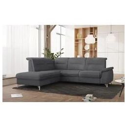 Sit & More Ecksofa SIT & MORE "Astoria L-Form" Sofas Gr. B/H/T: 256cm x 91cm x 225cm, Flachgewebe, Ottomane links, ohne Kopfteilverstellung-ohne Armlehnfunktion-ohne Relaxfunktion motorisch im Sofa 2,5-sitzig, grau (anthrazit) wahlweise mit motorischer Relaxfunktion