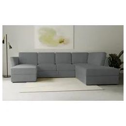 Wohnlandschaft Home Affaire "Lavars Schlafsofa" Sofas Gr. B/H/T: 310 cm x 90 cm x 226 cm, Flachgewebe, Recamiere links, grau (grey) mit Bettfunktion und Stauraum, in zwei verschiedenen Bezugsqualitäten