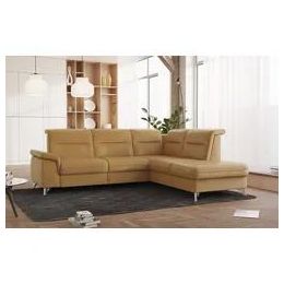 Sit & More Ecksofa SIT & MORE "Astoria L-Form" Sofas Gr. B/H/T: 256cm x 91cm x 225cm, Microfaser, Ottomane rechts, ohne Kopfteilverstellung-ohne Armlehnfunktion-ohne Relaxfunktion motorisch im Sofa 2,5-sitzig, gelb (dijon) wahlweise mit motorischer Relaxfunktion