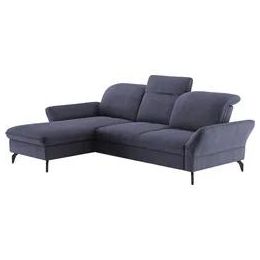 Sit & More Ecksofa SIT & MORE "Leandro L-Form" Sofas Gr. B/H/T: 267cm x 88cm x 200cm, Struktur weich, Recamiere links, mit Sitztiefenverstellung-mit Kopfteilverstellung-mit Armlehnfunktion-mit Bettfunktion-mit Bettkasten, blau (tiefblau) Wahlweise mit Bett-, Kopfteil - und Armlehnfunktion, sowie Bettkasten