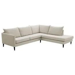 Ecksofa ATLANTIC HOME COLLECTION "Rekvik L-Form" Sofas Gr. B/H: 258cm x 79cm, Struktur, Recamiere rechts, beige (creme) mit Wellenunterfederung, Massivholzfüßen