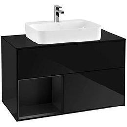 Villeroy & Boch Villeroy und Boch Finion Waschtischunterschrank G362PDPH 100cm, Abdeckplatte black matt, Emotion, Regal links Black matt lacquer, Glossy Black Lacquer