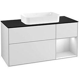 Villeroy & Boch Villeroy und Boch Finion Waschtischunterschrank G302MTMT 120cm, Abdeckplatte black matt, Emotion, Regal rechts White matt lacquer, White matt lacquer