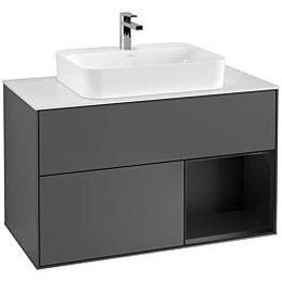 Villeroy & Boch Villeroy und Boch Finion Waschtischunterschrank G371PDGK 100cm, Abdeckplatte white matt, Emotion, Regal rechts Black matt lacquer, Anthracite matt