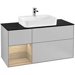 Villeroy & Boch Villeroy und Boch Finion Waschtischunterschrank F412PCGJ 120cm, Abdeckplatte black matt, Regal links Oak Veneer, Light grey matt