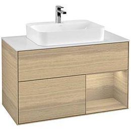 Villeroy & Boch Villeroy und Boch Finion Waschtischunterschrank F371PCPC 100cm, Abdeckplatte white matt, Regal rechts Oak Veneer, Oak Veneer