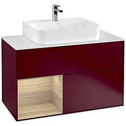 Villeroy & Boch Villeroy und Boch Finion Waschtischunterschrank F111PCHB 100cm, Abdeckplatte black matt, Regal links Oak Veneer, Peony Matt