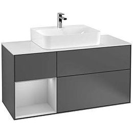 Villeroy & Boch Villeroy und Boch Finion Waschtischunterschrank F161GJGK 120cm, Abdeckplatte white matt, Regal links Light grey matt, Anthracite matt