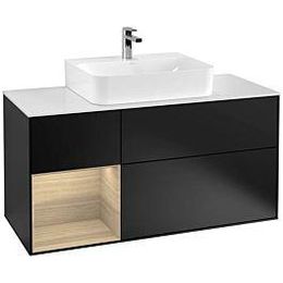 Villeroy & Boch Villeroy und Boch Finion Waschtischunterschrank G161PCPD 120cm, Abdeckplatte white matt, Emotion, Regal links Oak Veneer, Black matt lacquer