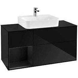 Villeroy & Boch Villeroy und Boch Finion Waschtischunterschrank G162PDPH 120cm, Abdeckplatte black matt, Emotion, Regal links Black matt lacquer, Glossy Black Lacquer